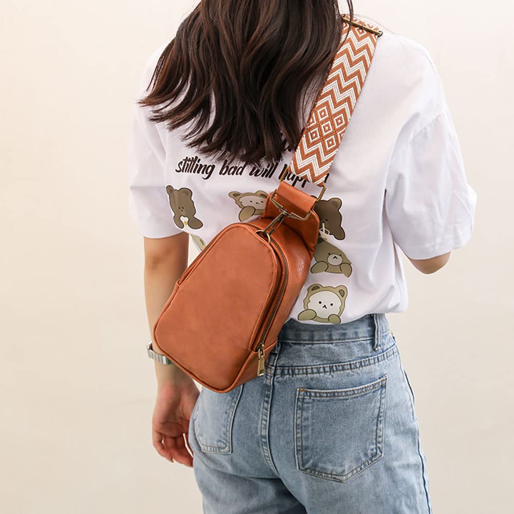 Crossbody Sling Bag for Women Leather Small Fanny Pack Purse Chest Bag PU Sling Backpack Multipurpose for Women Traveling Hiking(Brown)