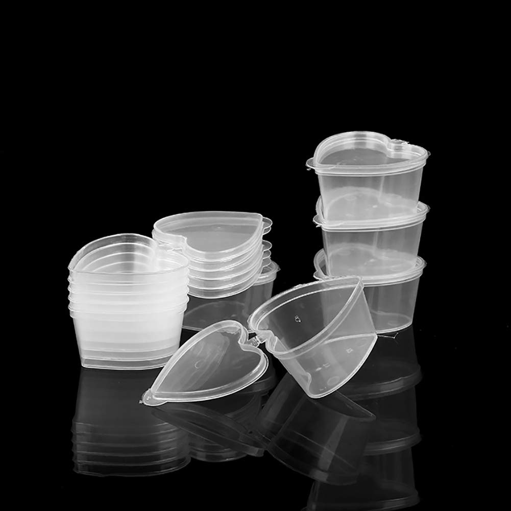 ccHuDE 30 Pcs 45ml Heart Shaped Slime Storage Containers Small Plastic Box with Lids Sauce Cups Souffle Cups