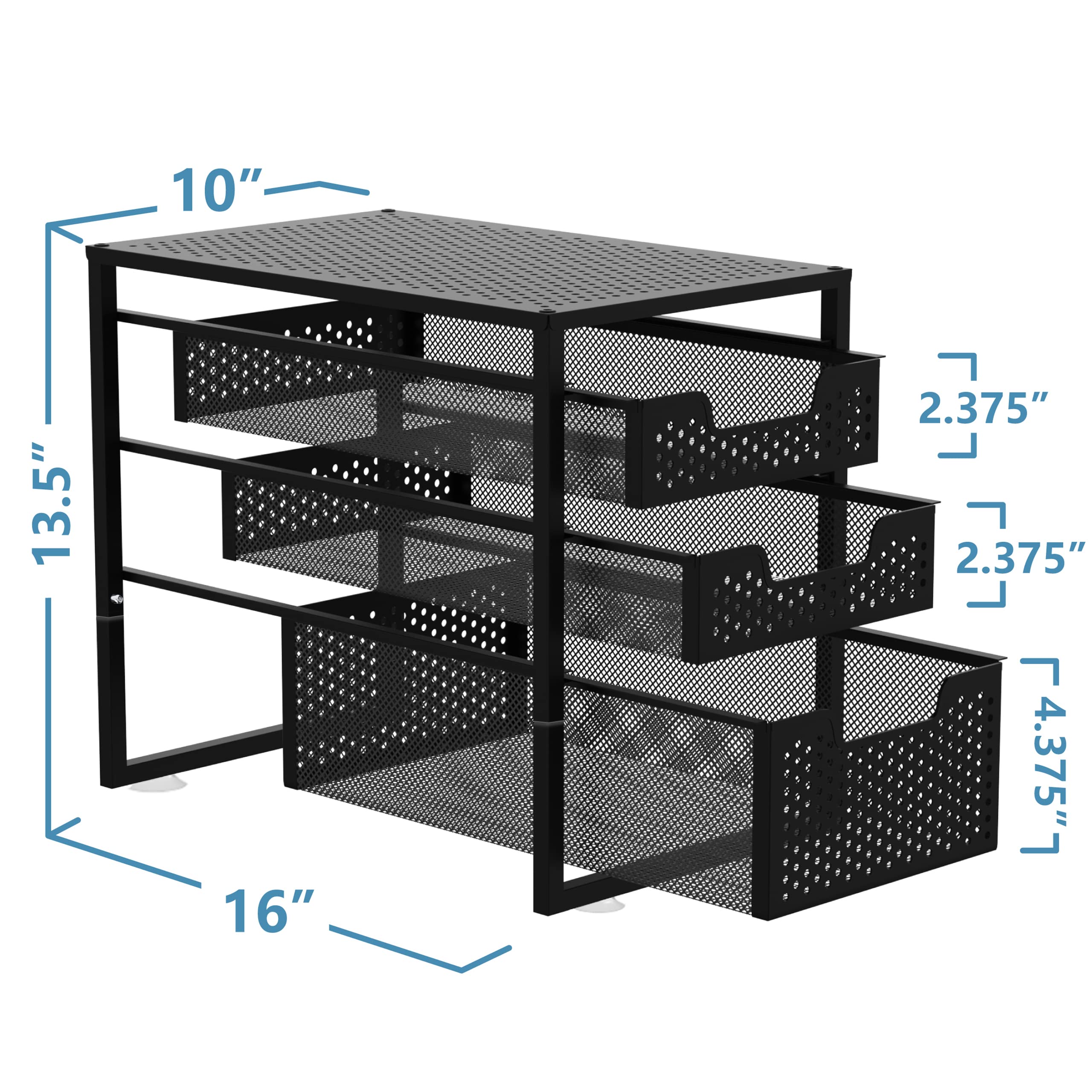 Simple Trending 3-Tier Under Sink Cabinet Organizer with Sliding Storage Drawer, Desktop Organizer for Kitchen Bathroom Office, Stackbale, Black