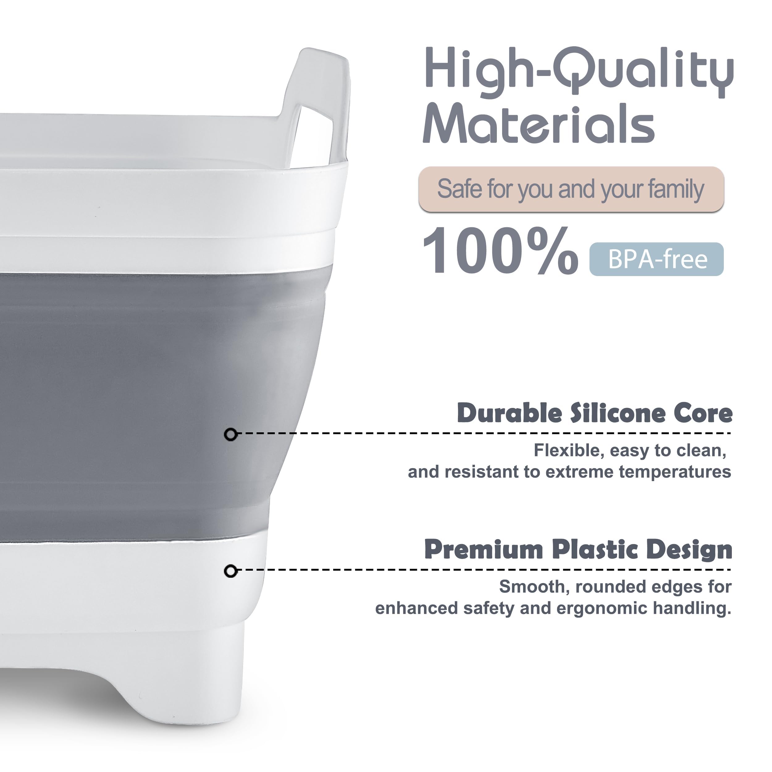 Goderewild 2.4 Gal(9L) Collapsible Dish Basin with Drain Plug, Space Saving Outdoor Multiuse Foldable Sink Tub, Dishpan, Kitchen Storage Tray for Camping, Vegetable Washing, RV