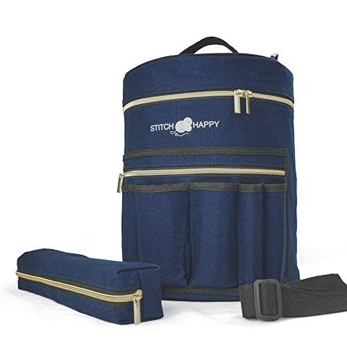 Stitch Happy XL Knitting Bag (Navy): 7 Pocket Yarn Bag, Crochet Bag, Yarn Storage, Crochet Storage