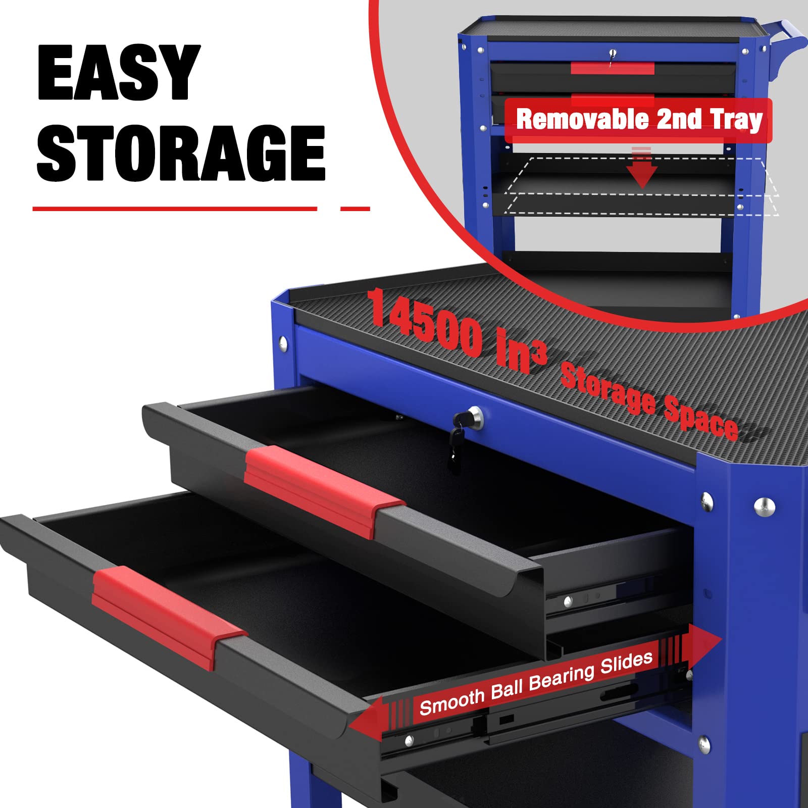 WORKPRO 28” Rolling Tool Cart, Premium 2-Drawer Utility Cart, Heavy Duty Industrial Storage Organizer Mechanic Service Cart with Wheels and Locking System, 400 lbs Load