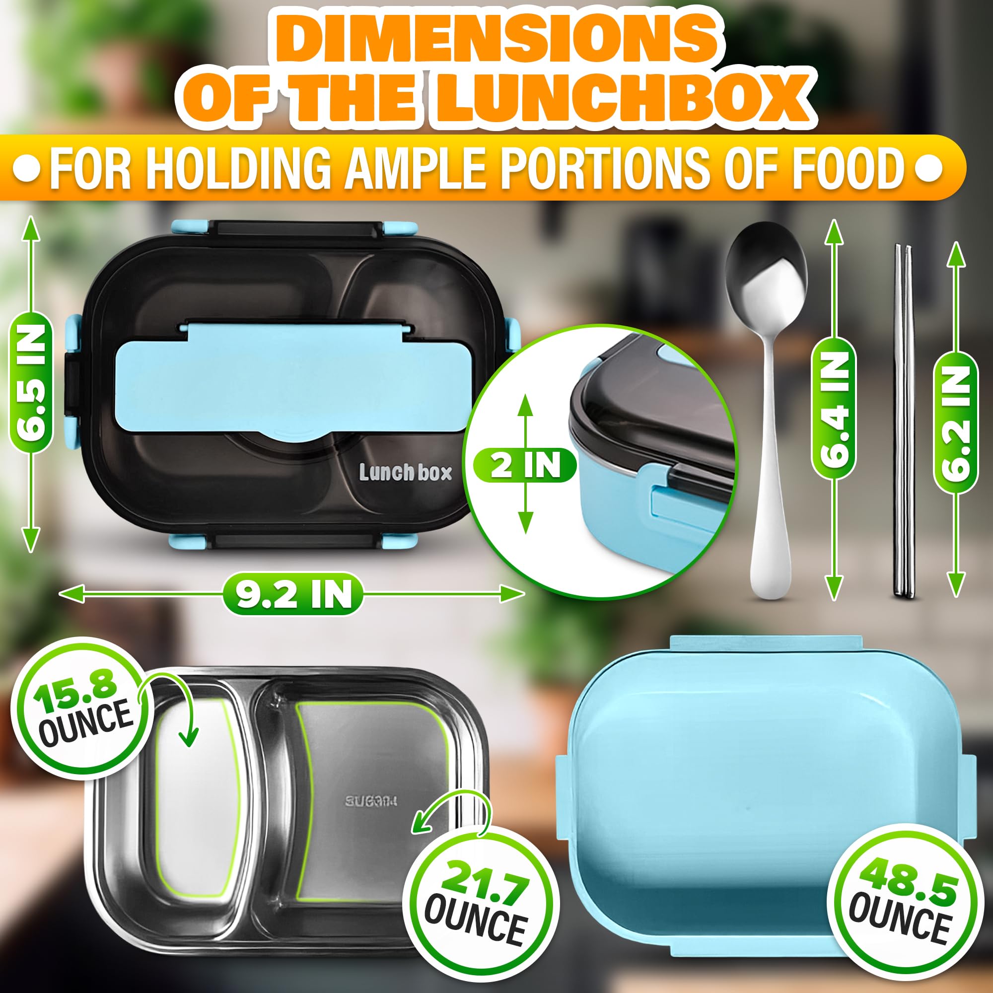 Lunch Containers for Adults - Bento Lunch Box with Compartments for Hot Food Warmer - Hot Lunch Box Accessories for Adults - Stainless Steel Food Storage Container Lunch Box - Portable Lunch Warmer
