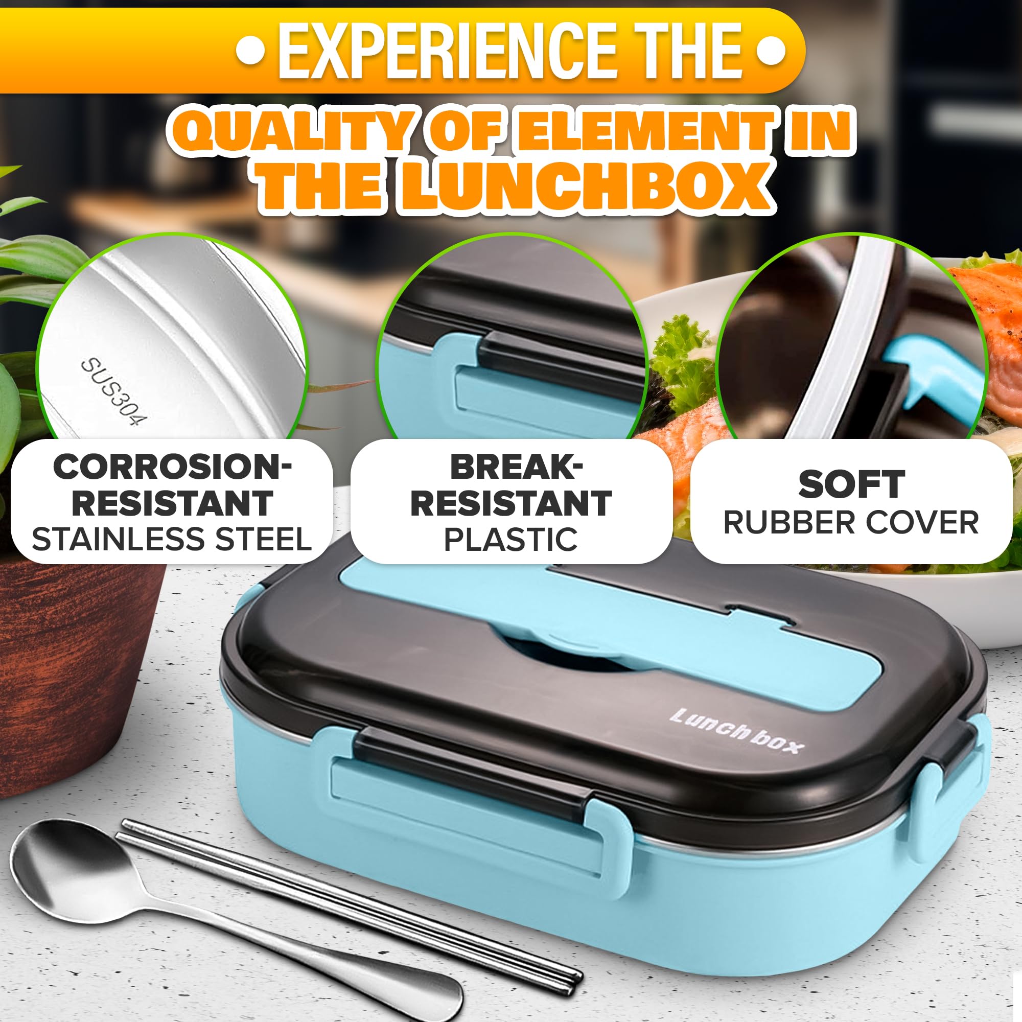 Lunch Containers for Adults - Bento Lunch Box with Compartments for Hot Food Warmer - Hot Lunch Box Accessories for Adults - Stainless Steel Food Storage Container Lunch Box - Portable Lunch Warmer