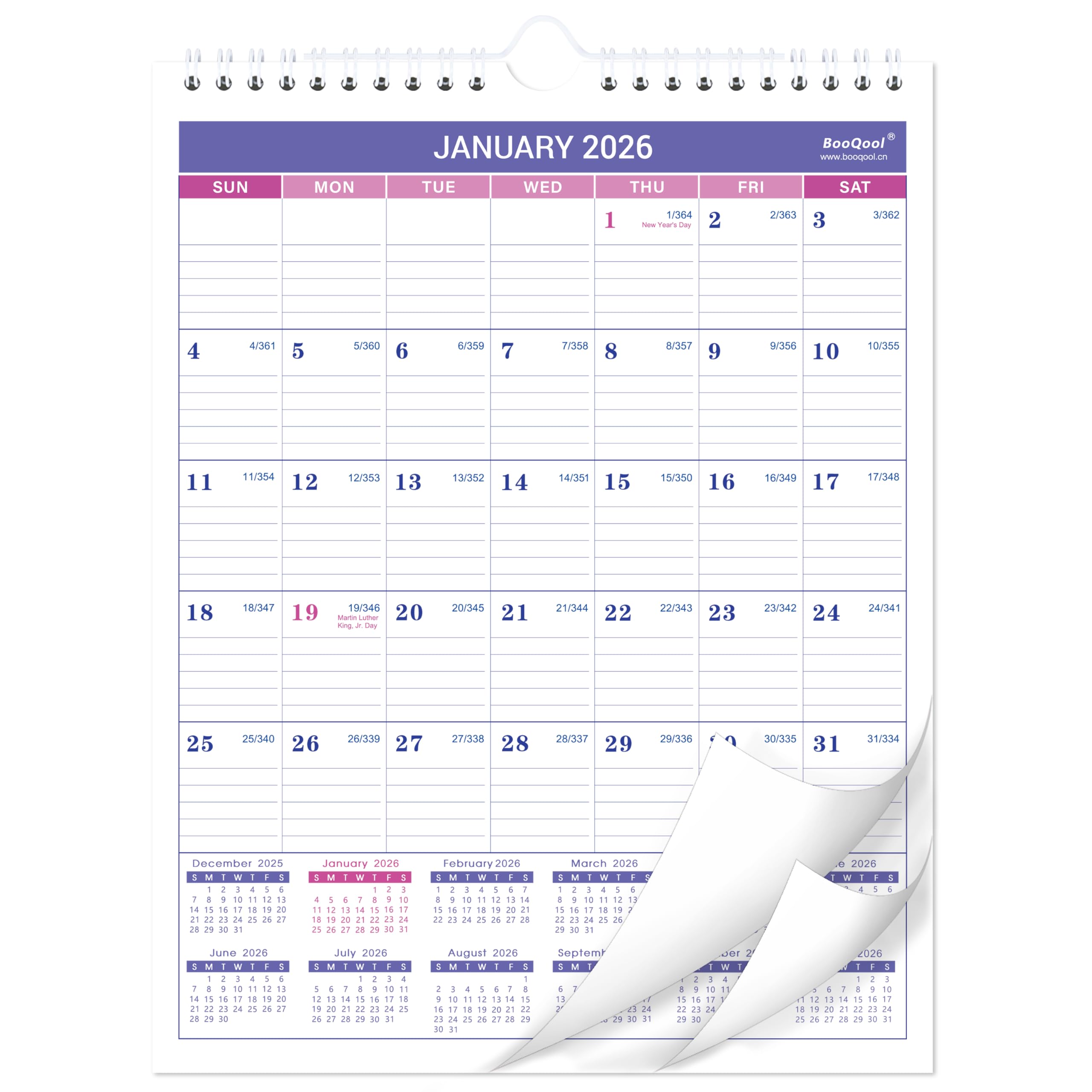 2023-2024 Wall Calendar - 18 Months Calendar 2023-2024 from Jan. 2023 - Jun. 2024, 8.5" x 11", Twin-Wire Binding, Ruled Blocks with Julian Dates, Perfect Wall Calendar for Organizing