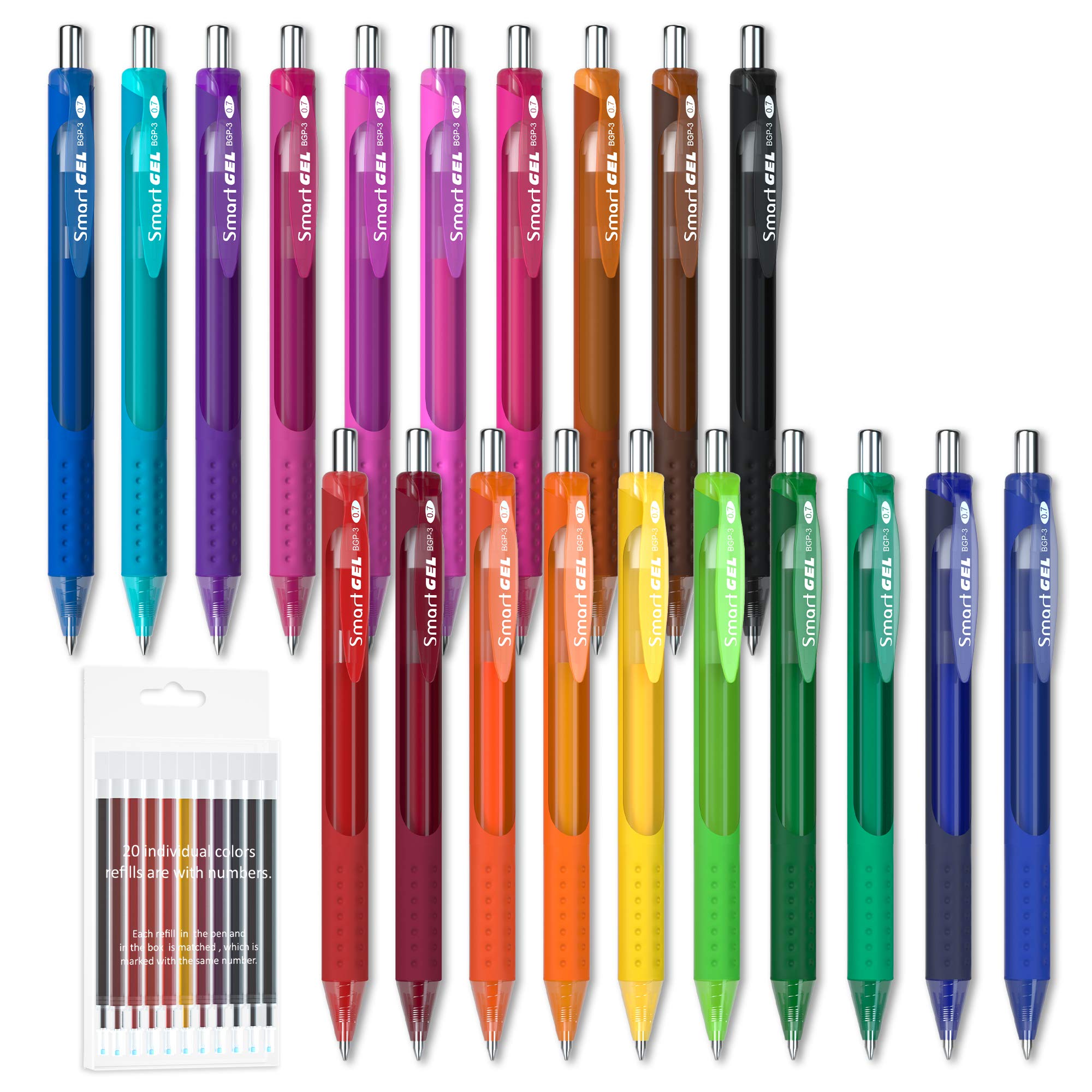 Smart Color Art 40 Pack Set, 20 Colored Gel Pens With 20 Matched Refills, Medium Point Retractable Gel Ink Pens With Comfortable Grip, Great for Journal Notebook Planner in School Office
