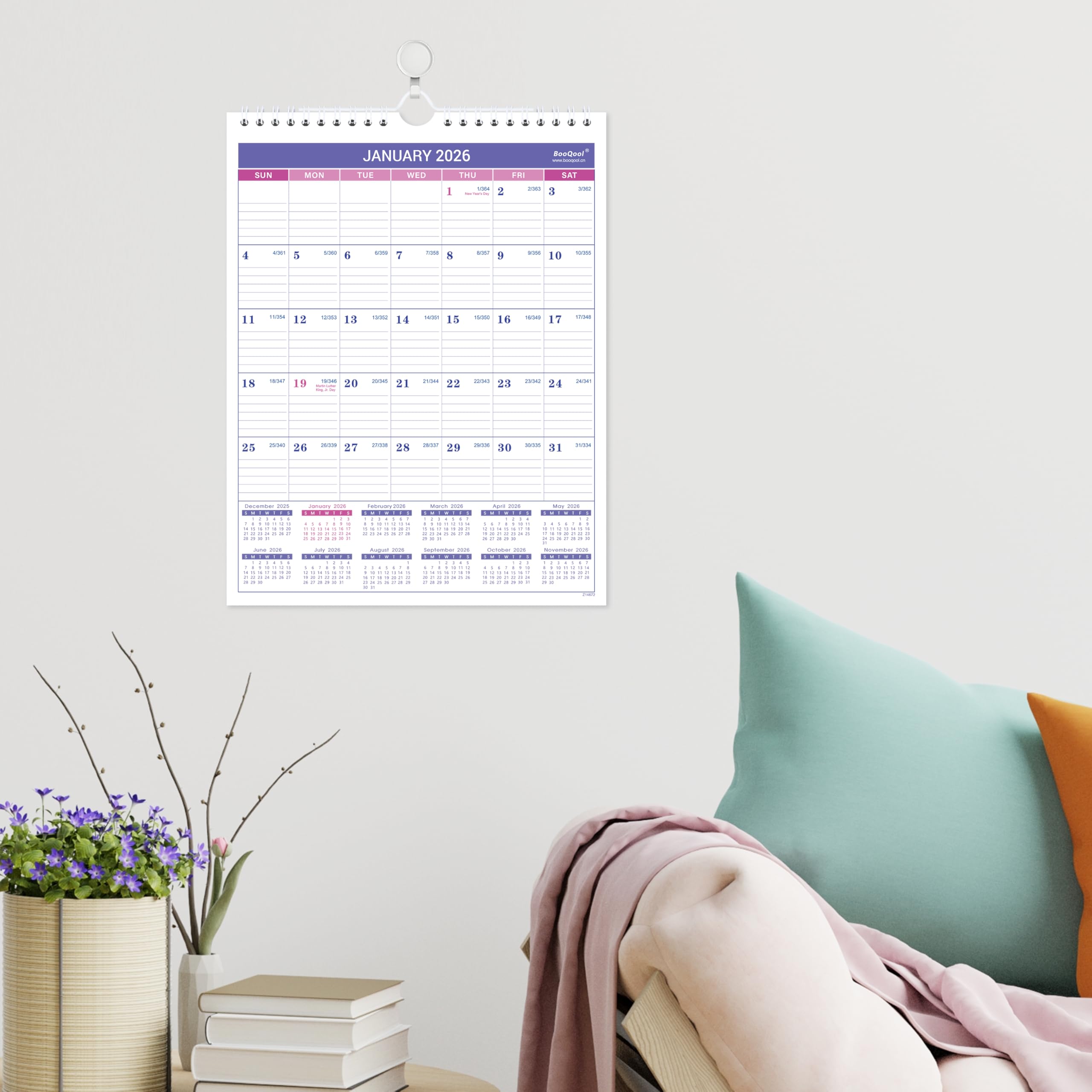 2023-2024 Wall Calendar - 18 Months Calendar 2023-2024 from Jan. 2023 - Jun. 2024, 8.5" x 11", Twin-Wire Binding, Ruled Blocks with Julian Dates, Perfect Wall Calendar for Organizing