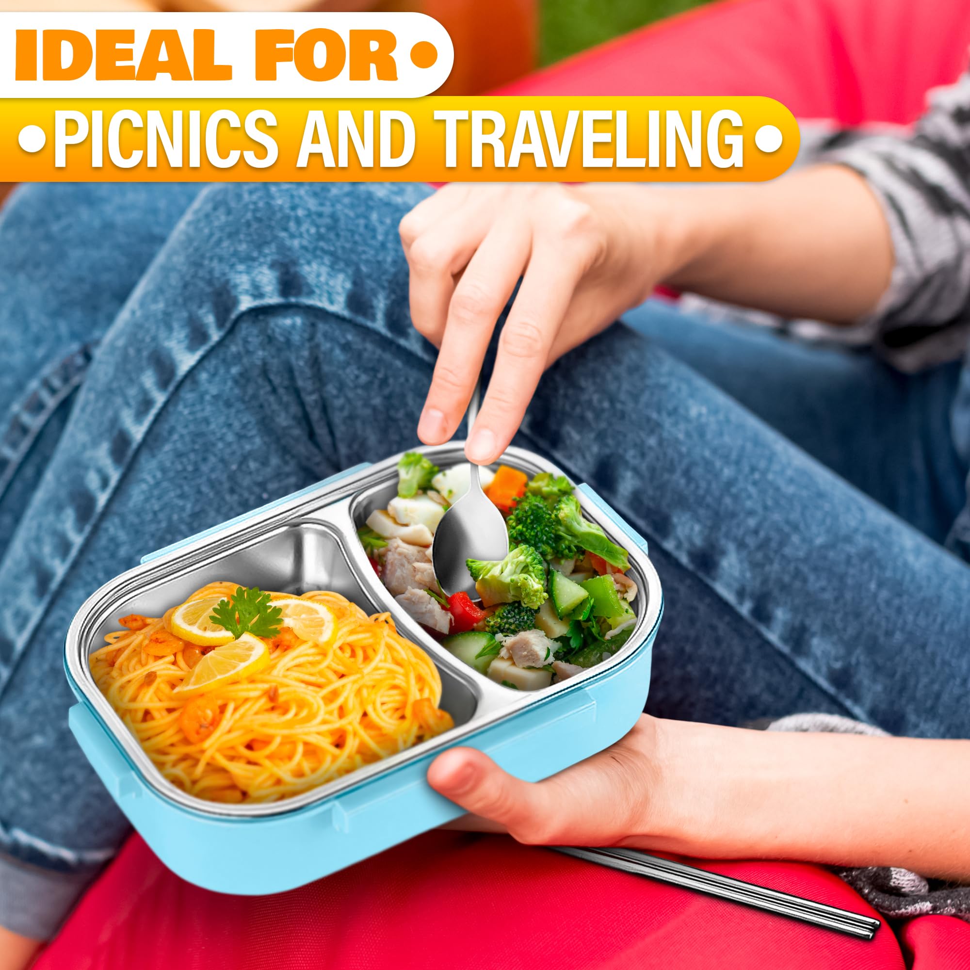 Lunch Containers for Adults - Bento Lunch Box with Compartments for Hot Food Warmer - Hot Lunch Box Accessories for Adults - Stainless Steel Food Storage Container Lunch Box - Portable Lunch Warmer