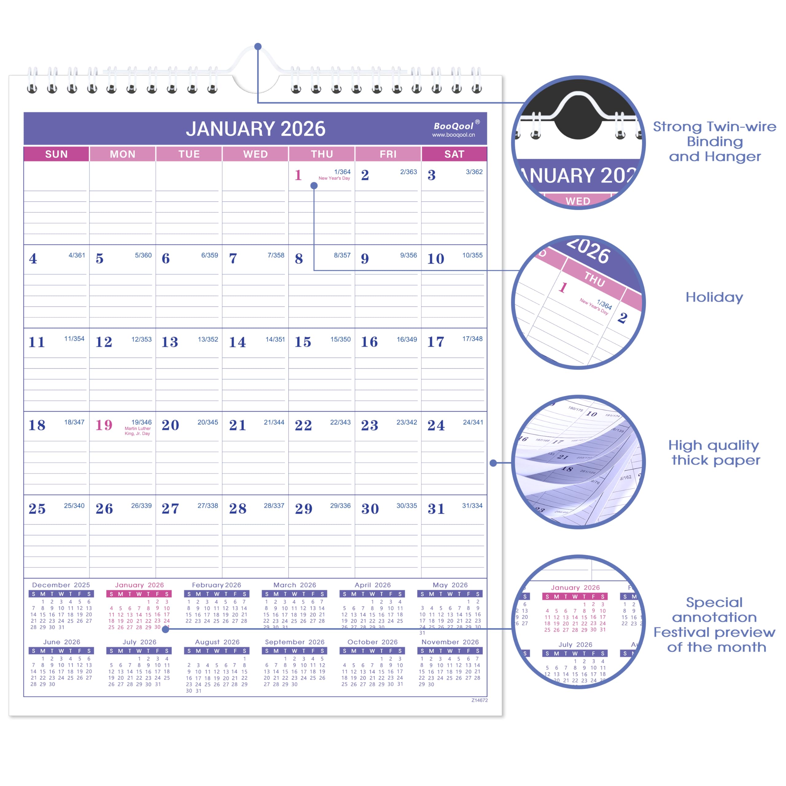 2023-2024 Wall Calendar - 18 Months Calendar 2023-2024 from Jan. 2023 - Jun. 2024, 8.5" x 11", Twin-Wire Binding, Ruled Blocks with Julian Dates, Perfect Wall Calendar for Organizing