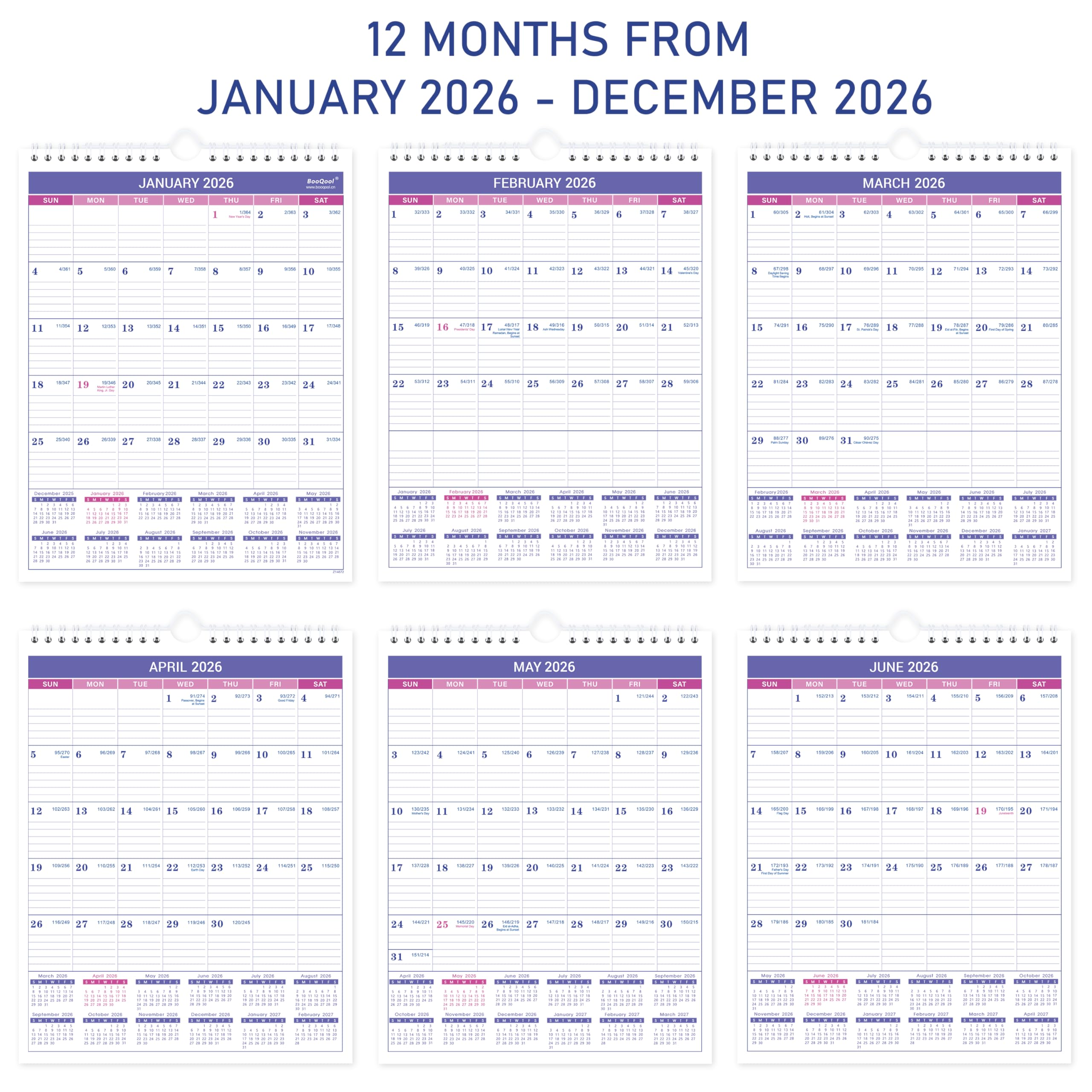 2023-2024 Wall Calendar - 18 Months Calendar 2023-2024 from Jan. 2023 - Jun. 2024, 8.5" x 11", Twin-Wire Binding, Ruled Blocks with Julian Dates, Perfect Wall Calendar for Organizing