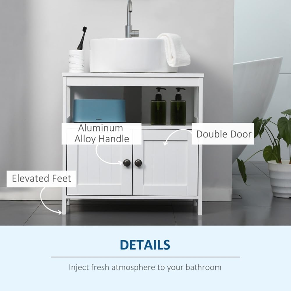 SSLine Bathroom Sink Cabinet,Bathroom Vanity Cabinet with 2 Doors and Shelf,Pedestal Sink Bathroom Vanity Cabinet Space Saver Organizer (White)
