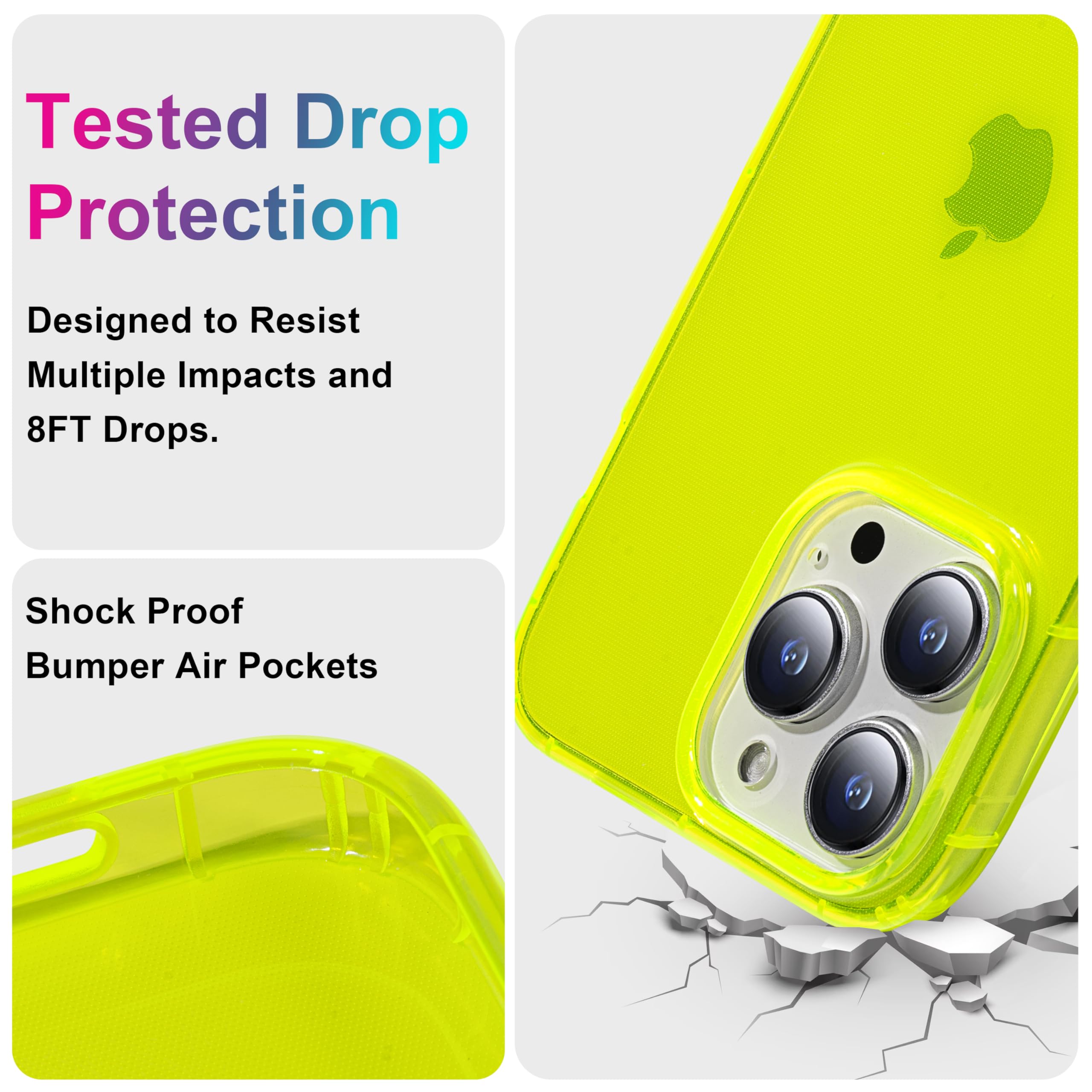 NYCPrimeTech Neon Green Case w/Bumper Edge for iPhone 14 Pro Max 6.7 Inch/Slim & Soft Transparent TPU Phone Case/Cute Flexible & Stylish Protective Cover (Volt Green)