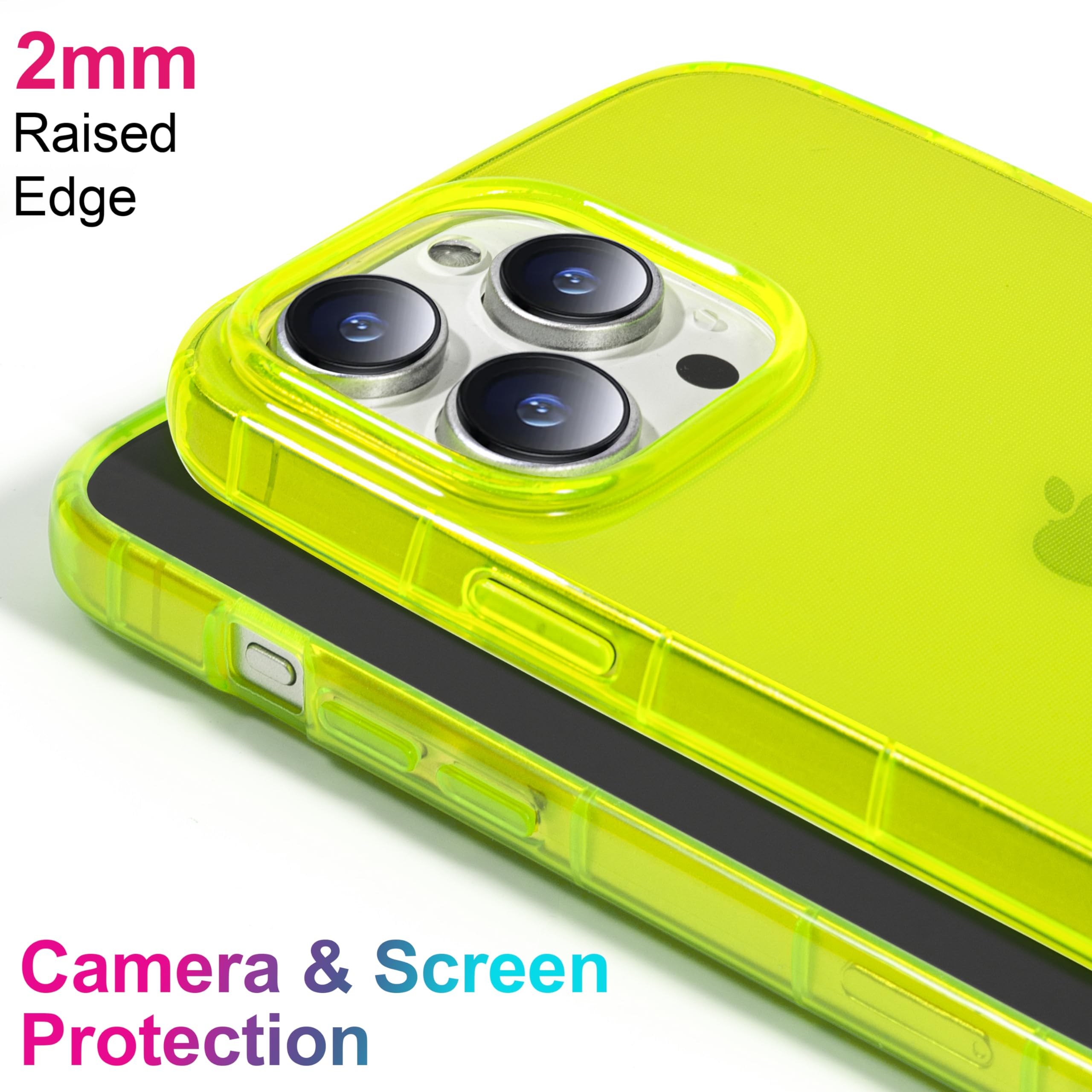 NYCPrimeTech Neon Green Case w/Bumper Edge for iPhone 14 Pro Max 6.7 Inch/Slim & Soft Transparent TPU Phone Case/Cute Flexible & Stylish Protective Cover (Volt Green)