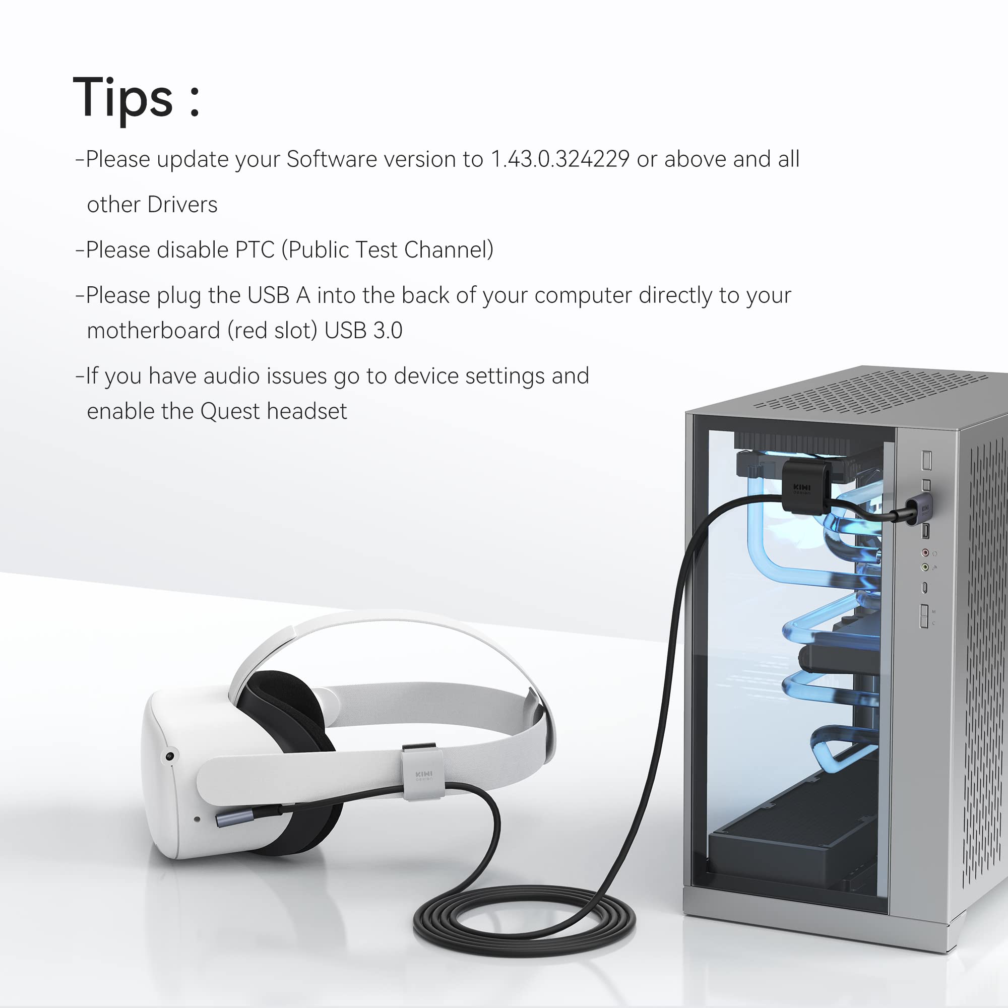 KIWI design Link Cable Compatible with Quest 3S/3/2/1/Pro, and Pico 4, 16FT with Cable Clip, High Speed PC Data Transfer, USB 3.0 to USB C Cable for VR Headset