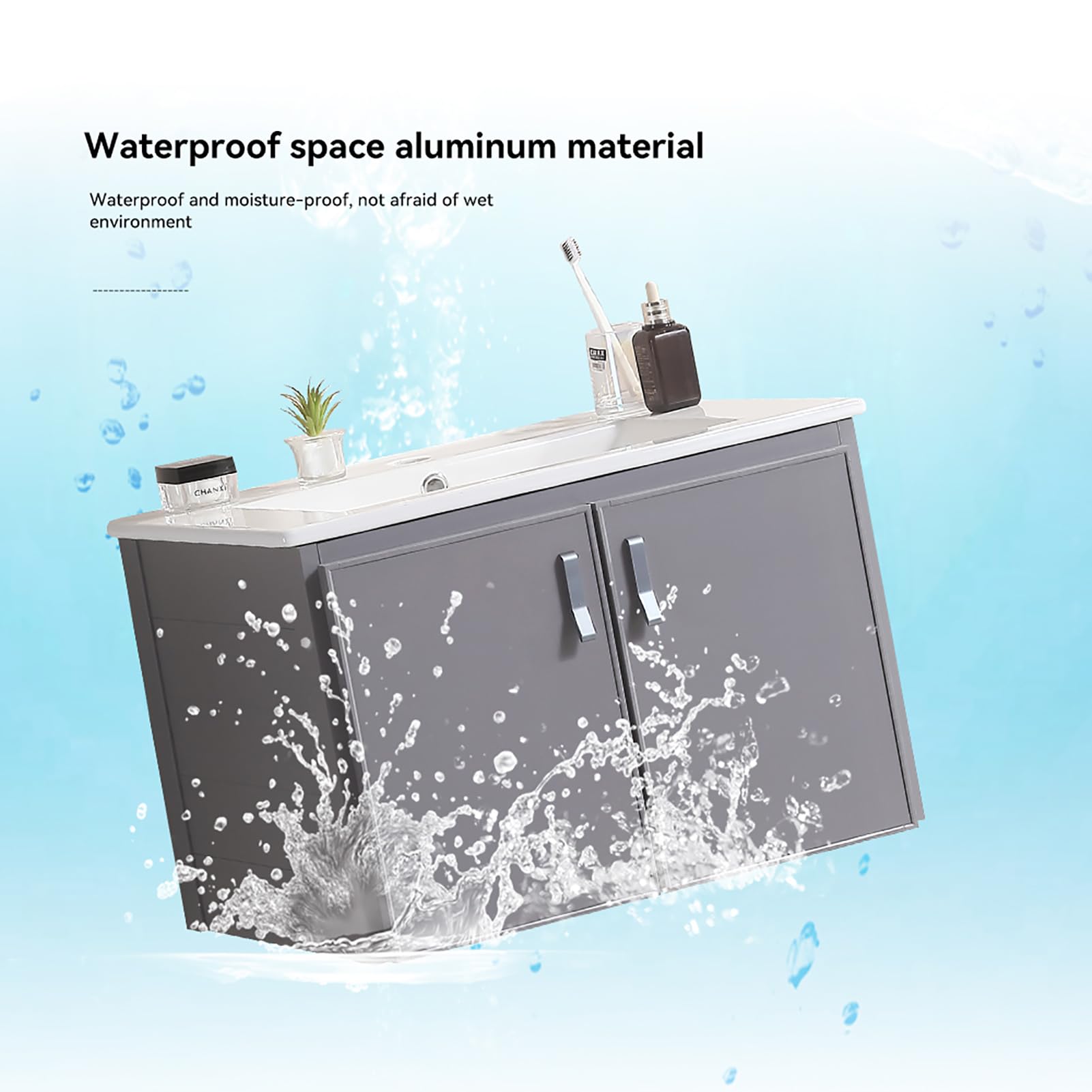 24 Inch Bathroom Vanity with Sink Combo, Floating Bathroom Vanity Set with Two Metal Soft Close Cabinet Doors Modern Wall Mounted Bathroom Vanity Cabinet with White Ceramic Sink, for Small Space
