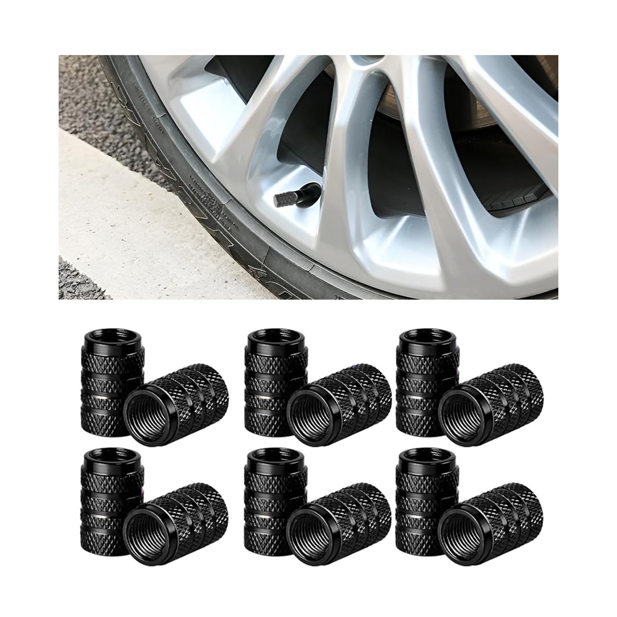 Osilly 12 Pcs Car Tire Valve Stem Cap Covers, Aluminum Alloy Air Caps Cover, Leak-Proof and Corrosion Resistant Auto Accessories, Universal Stem Cap for Trucks SUVs Motorcycles (Black)
