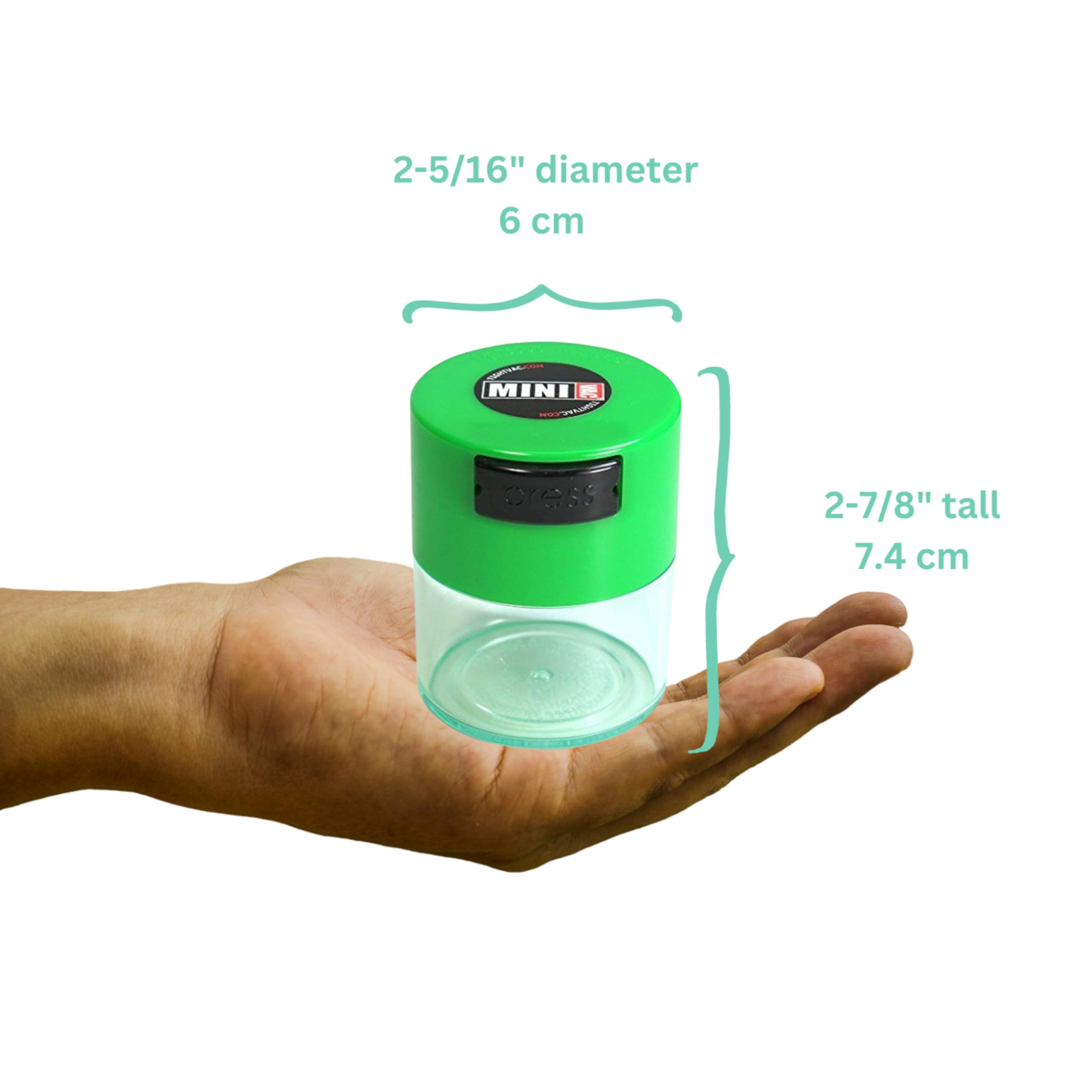 Minivac - 10g to 30 grams Airtight Multi-Use Vacuum Seal Portable Storage Container for Dry Goods, Food, and Herbs - Green Cap & Clear Body