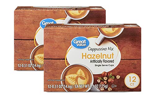 Great Value Cappuccino Coffee and Hot Drink Single Serve Pods, 12 Count (Hazelnut Cappuccino, Pack of 2)