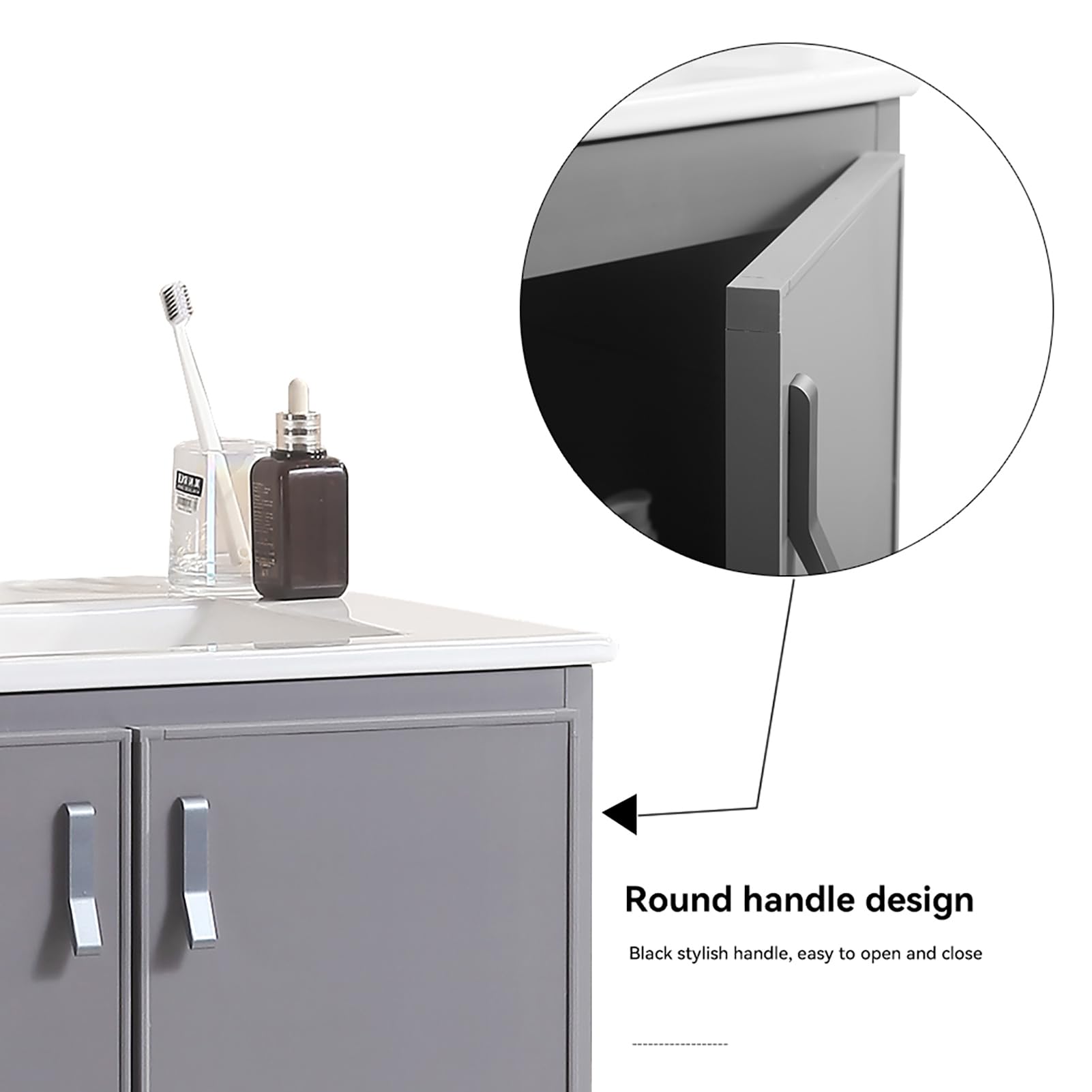24 Inch Bathroom Vanity with Sink Combo, Floating Bathroom Vanity Set with Two Metal Soft Close Cabinet Doors Modern Wall Mounted Bathroom Vanity Cabinet with White Ceramic Sink, for Small Space