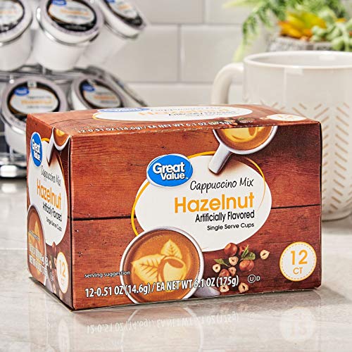 Great Value Cappuccino Coffee and Hot Drink Single Serve Pods, 12 Count (Hazelnut Cappuccino, Pack of 2)