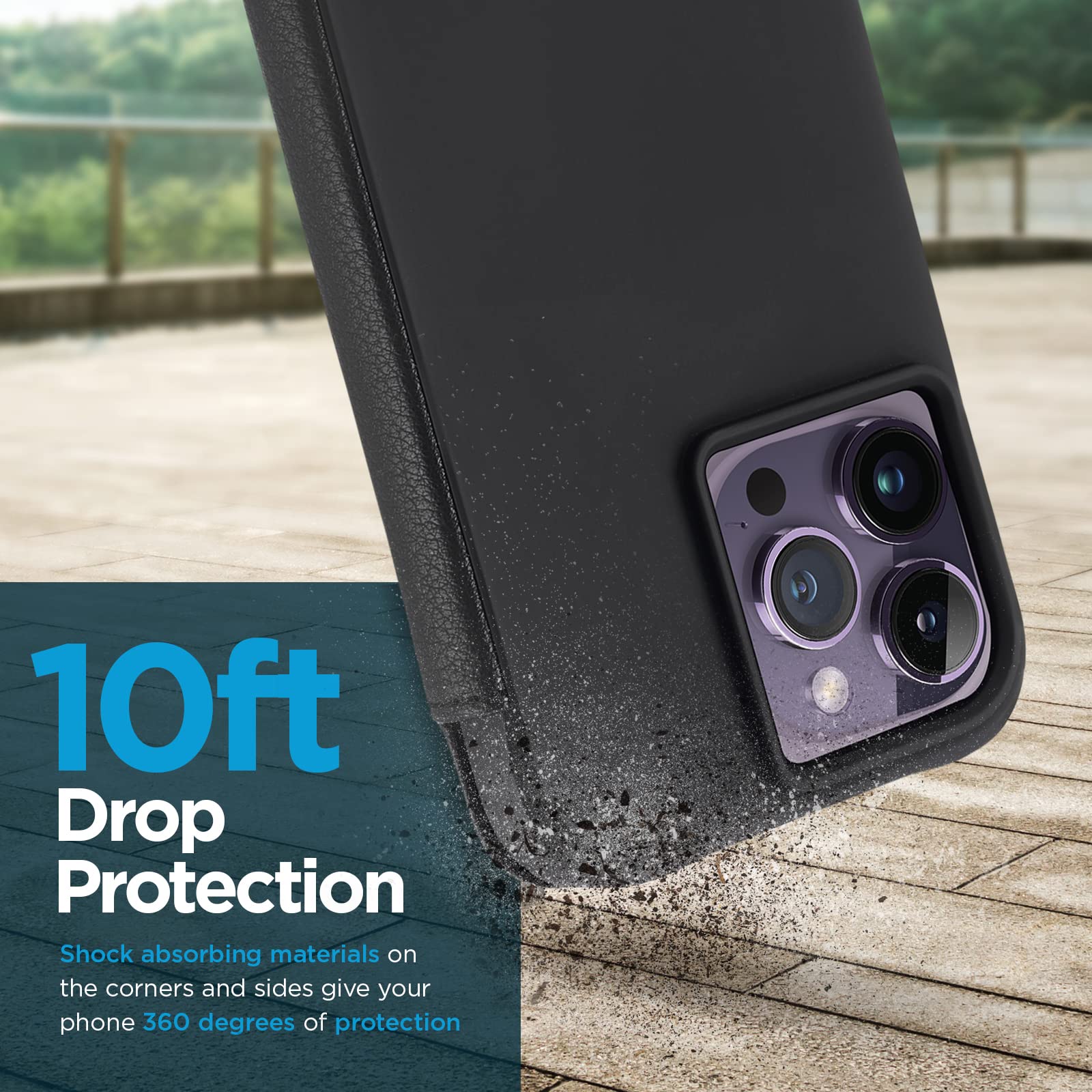 Case-Mate Wallet Folio iPhone 14 Pro Max Case - Black [10ft Drop Protection] [Compatible with MagSafe] Magnetic Flip Folio Cover Made w/ Genuine Pebbled Leather, Landscape Stand, Cash and Card Holder