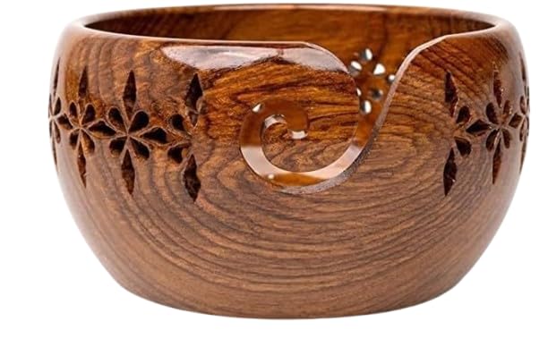 Drilled Wooden Yarn Bowl | Handcrafted Yarn Bowl | Yarn Ball Storage | Knitting and Crocheting Accessories | Premium Polished Bowl | (7 * 7 * 4 INCHES)