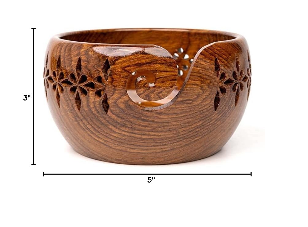 Drilled Wooden Yarn Bowl | Handcrafted Yarn Bowl | Yarn Ball Storage | Knitting and Crocheting Accessories | Premium Polished Bowl | (7 * 7 * 4 INCHES)