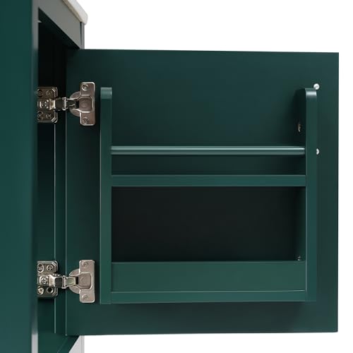 20 Inch Bathroom Vanity with Ceramic Sink, Small Single Sink Vanity Combo with Storage Rack and Open Shelf, Modern Bathroom Cabinet with Sink and Soft Closing Door, Green