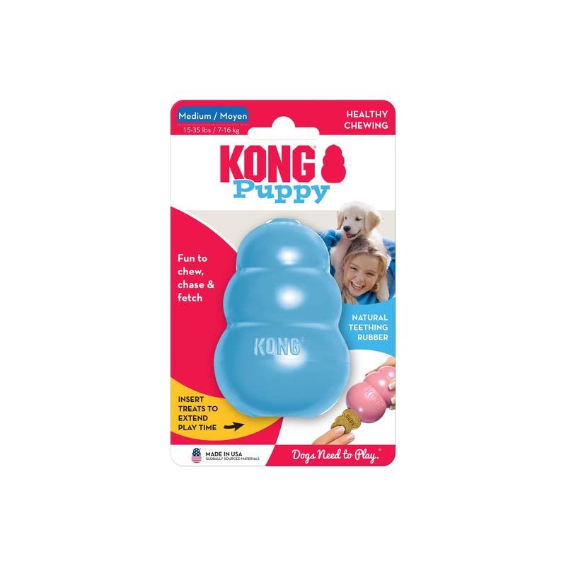 KONG - Puppy Toy Natural Teething Rubber - Fun to Chew, Chase and Fetch - Blue, for Medium Puppies