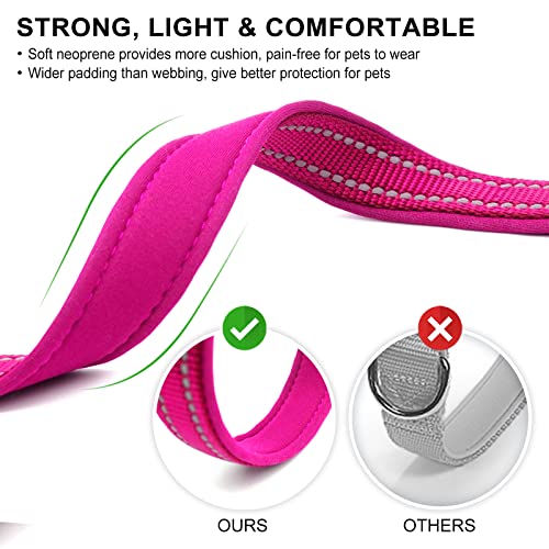 azuza 2 Pack Reflective Soft Neoprene Padded Dog Collars, Adjustable Pet Collar with ID Tag Ring, Safe and Comfy for Small Dogs,Hot Pink/Pink,S