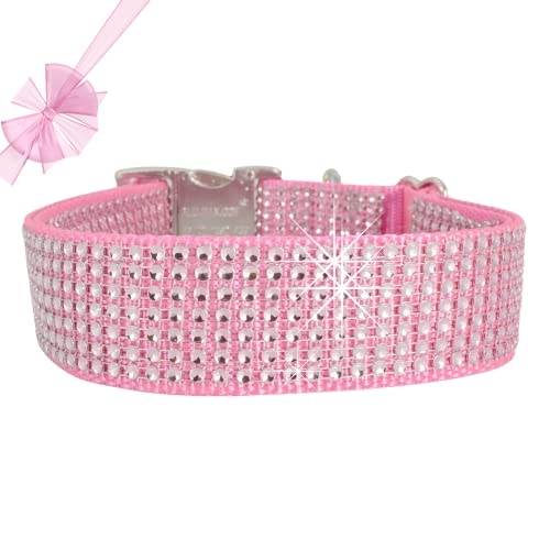 Rhinestone Dog Collars, Bling Dog Collars, Custom Pet Dog Collars for Small Medium Large and Giant Breeds Dogs (XXLarge 1 1/2 x 27-38")