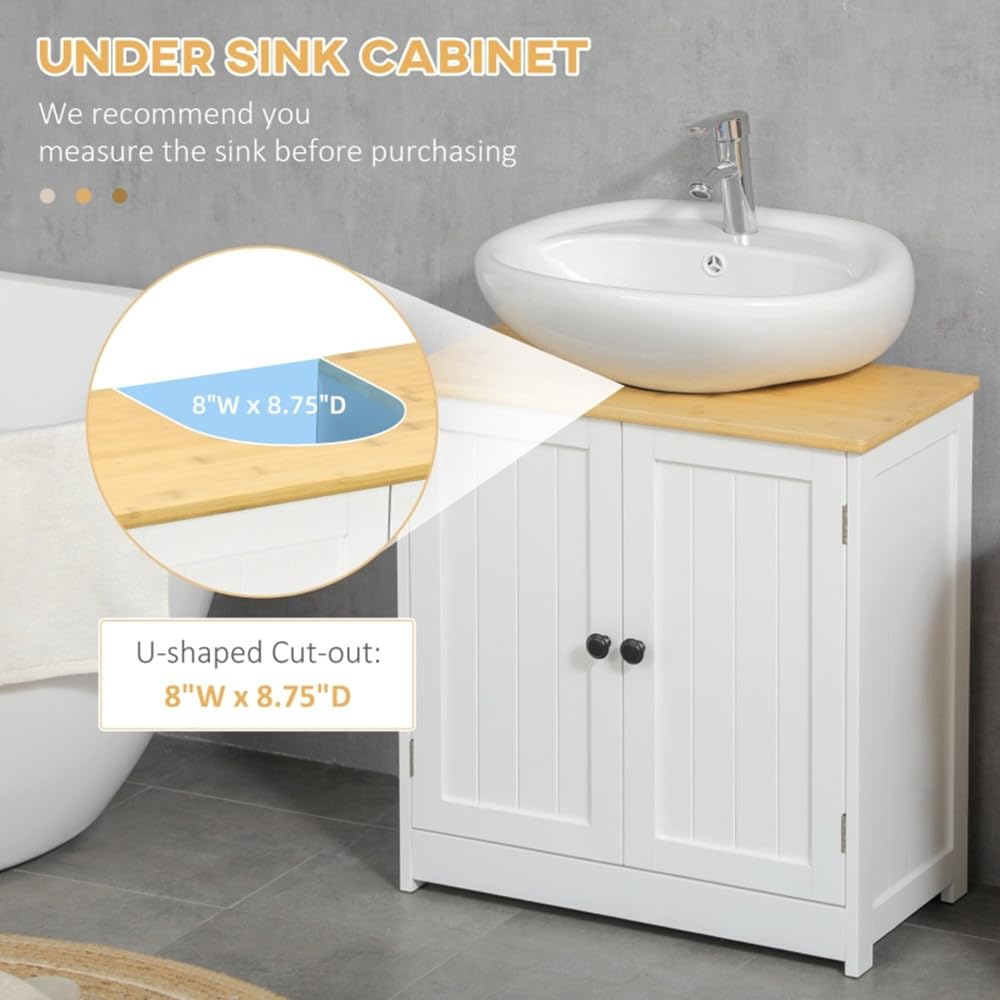 Pedestal Sink Storage Cabinet with 2 Doors Traditional Under Sink Cabinet Bathroom Space Saver Organizer with Adjustable Shelf White Bathroom Vanity Cabinet,Bathroom Sink Vanity 23.5"W X 13"D X 23.5"H