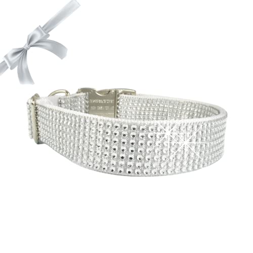 Rhinestone Dog Collars, Bling Dog Collars, Custom Pet Dog Collars for Small Medium Large and Giant Breeds Dogs (XXLarge 1 1/2 x 27-38")