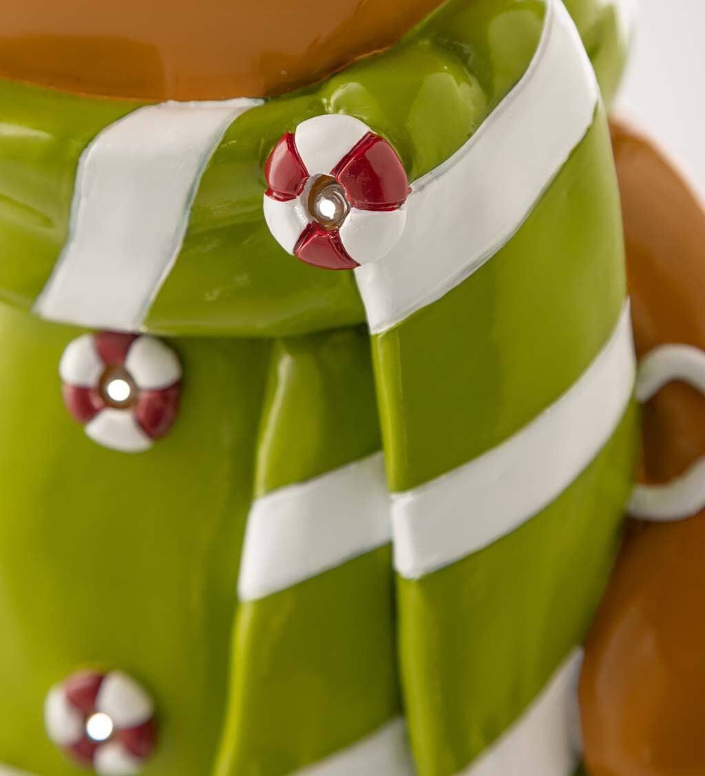 Plow & Hearth Indoor/Outdoor LED Light-Up Christmas Gingerbread Girl Shorty Statue, LED Lights with Auto-Timer, Sweet Details, Holiday Accent, Battery-Operated, 9" L x 7¾"W x 18" H