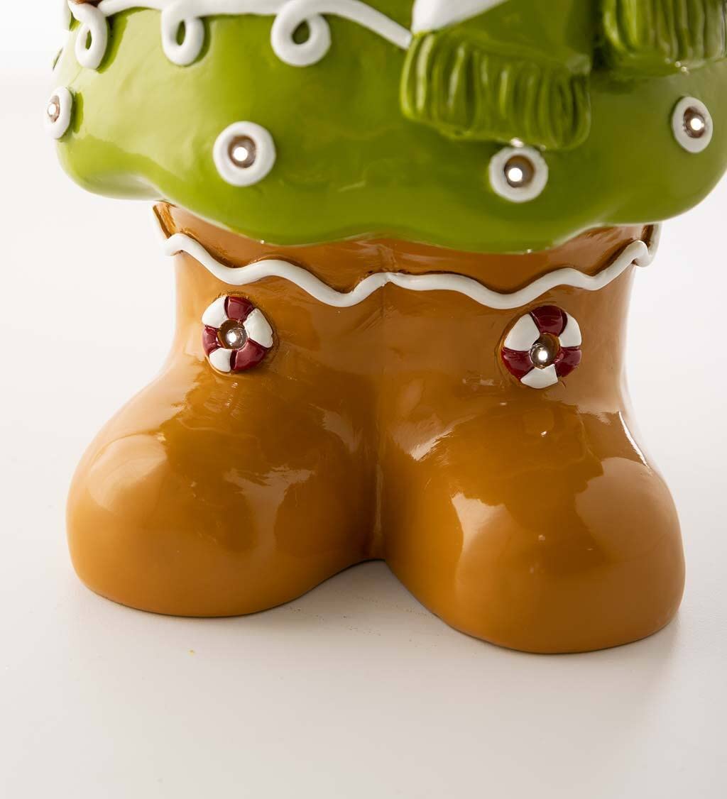 Plow & Hearth Indoor/Outdoor LED Light-Up Christmas Gingerbread Girl Shorty Statue, LED Lights with Auto-Timer, Sweet Details, Holiday Accent, Battery-Operated, 9" L x 7¾"W x 18" H
