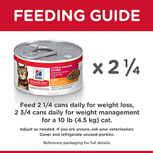 Hill's Science Diet Wet Cat Food, Adult, Light, Liver & Chicken Recipe, 2.9 oz Cans, 24 Pack