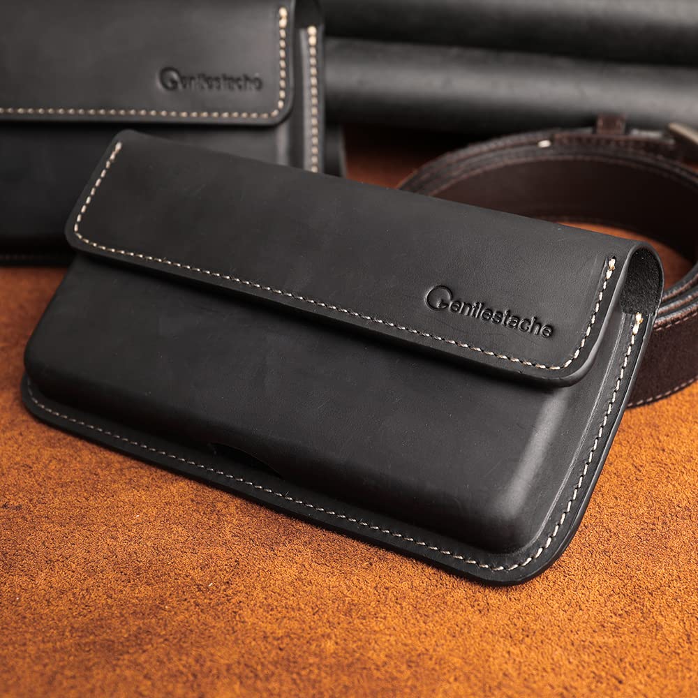 Gentlestache X-Large Leather Phone Holster for iPhone 14 Pro Max, Horizontal Cell Phone Case for Galaxy S23 Ultra S23 Plus, Phone Belt Holder with Belt Clip for Phone with Protective Case