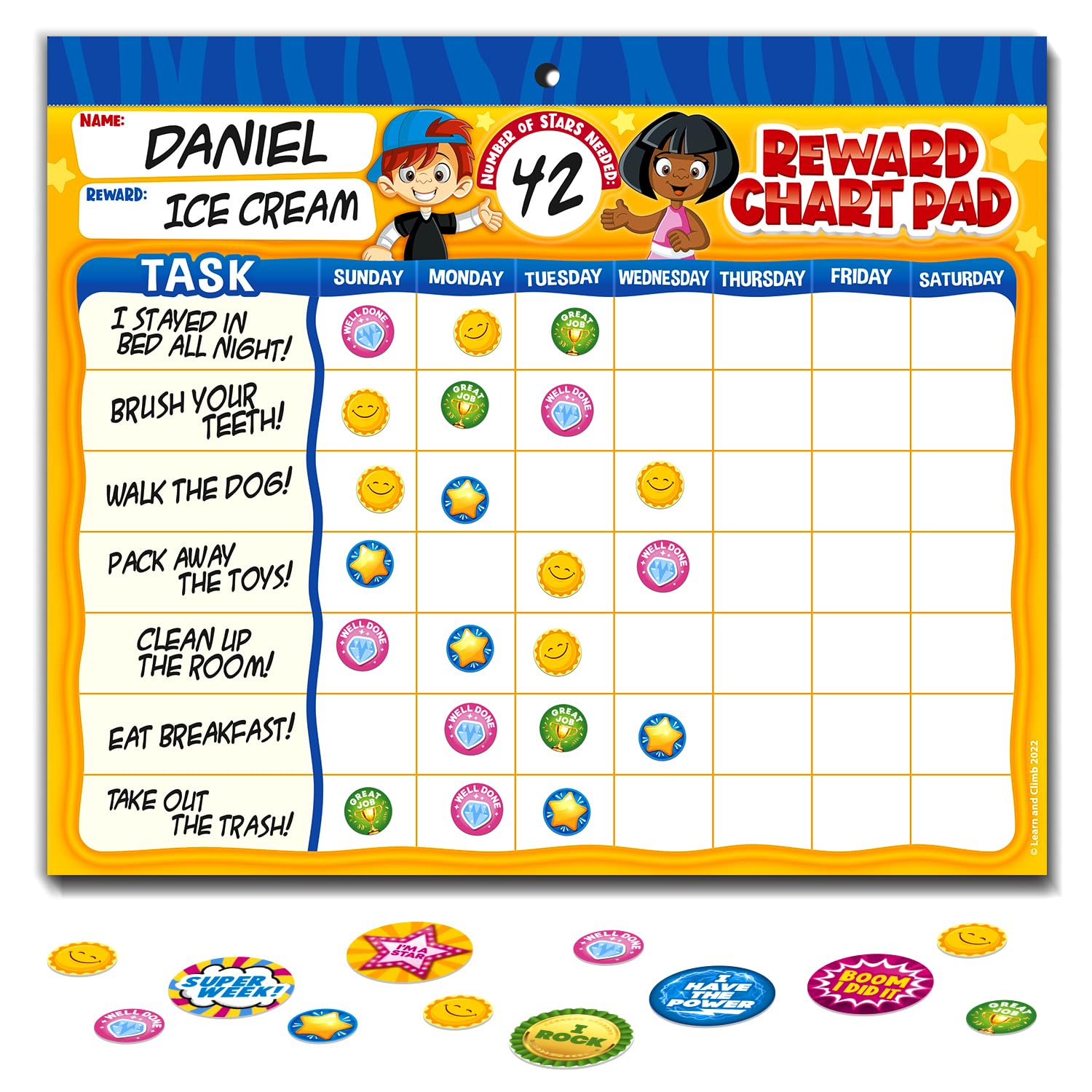 Behavior Reward Chart System - Pad with 26 Chore Charts for Kids, 2800 Stickers to Motivate Responsibility & Good Habits