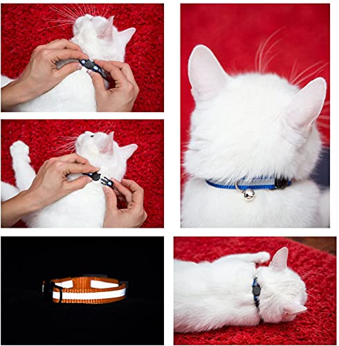Upgraded Version - Reflective Cat Collar with Bell, Set of 6, Solid & Safe Collars for Cats, Nylon, Mixed Colors, Pet Collar, Breakaway Cat Collar, Free Replacement (6-Pack)