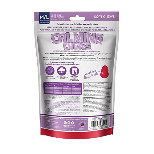 KONG - Calming Chews 28 Pieces - Natural Soft and Chewy Dog Calming Treats for Anxiety, Stress & Separation, Fireworks and Thunderstorms Aid & Relief - for Medium/Large Dogs Greater Than 36 lbs