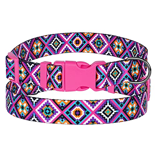 Tribal Dog Collar with Buckle Pattern Aztec Geometric Nylon Pet Collars Small Medium Large Puppy Adjustable Soft Ethnic Boy Girl (Aztec, Neck Fit 10"-13")