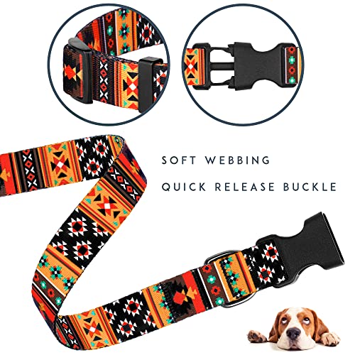 Tribal Dog Collar with Buckle Pattern Aztec Geometric Nylon Pet Collars Small Medium Large Puppy Adjustable Soft Ethnic Boy Girl (Aztec, Neck Fit 10"-13")