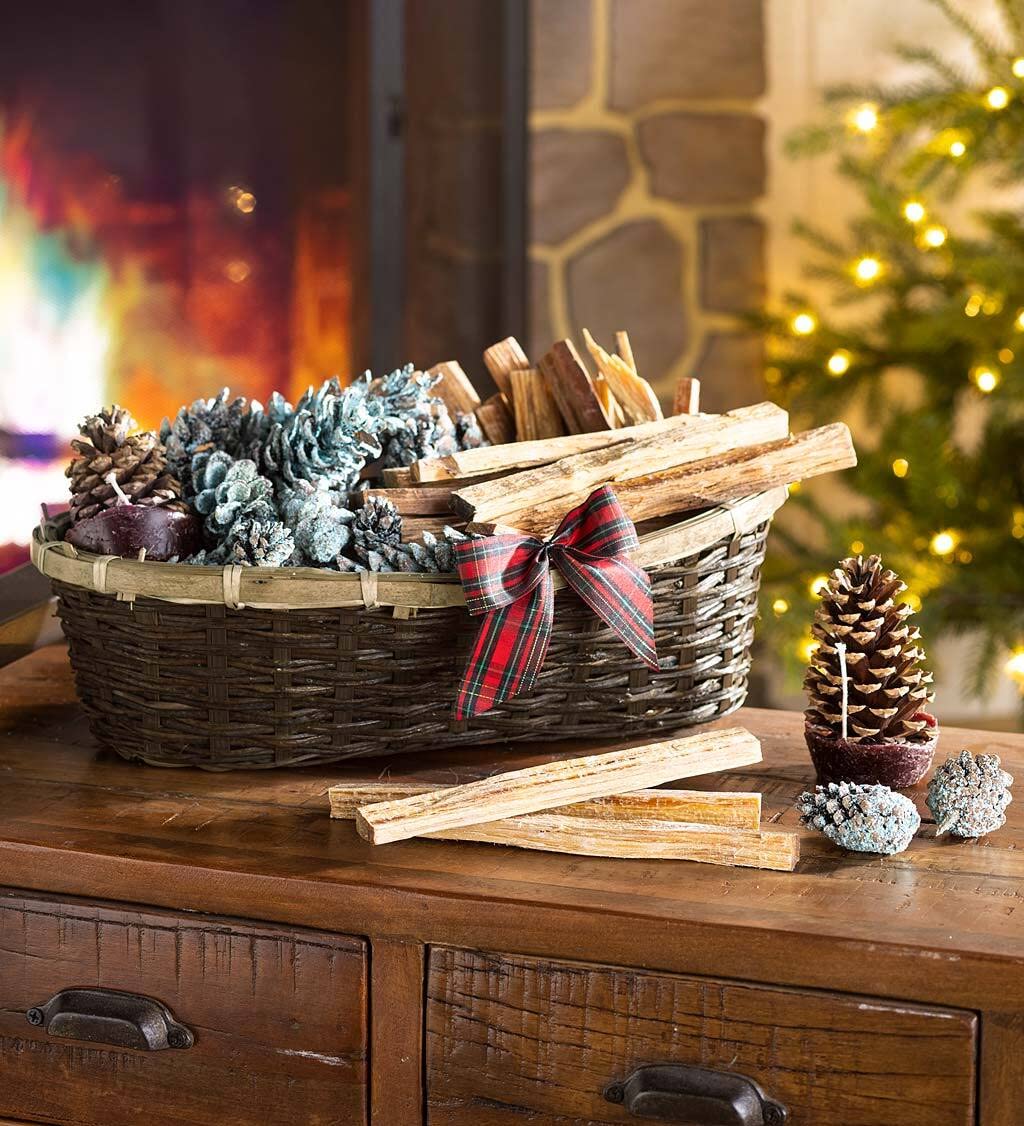 Plow & Hearth Fire Starter Basket with Fatwood, Color Cones and Wax Cones
