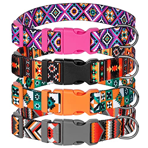 Tribal Dog Collar with Buckle Pattern Aztec Geometric Nylon Pet Collars Small Medium Large Puppy Adjustable Soft Ethnic Boy Girl (Aztec, Neck Fit 10"-13")