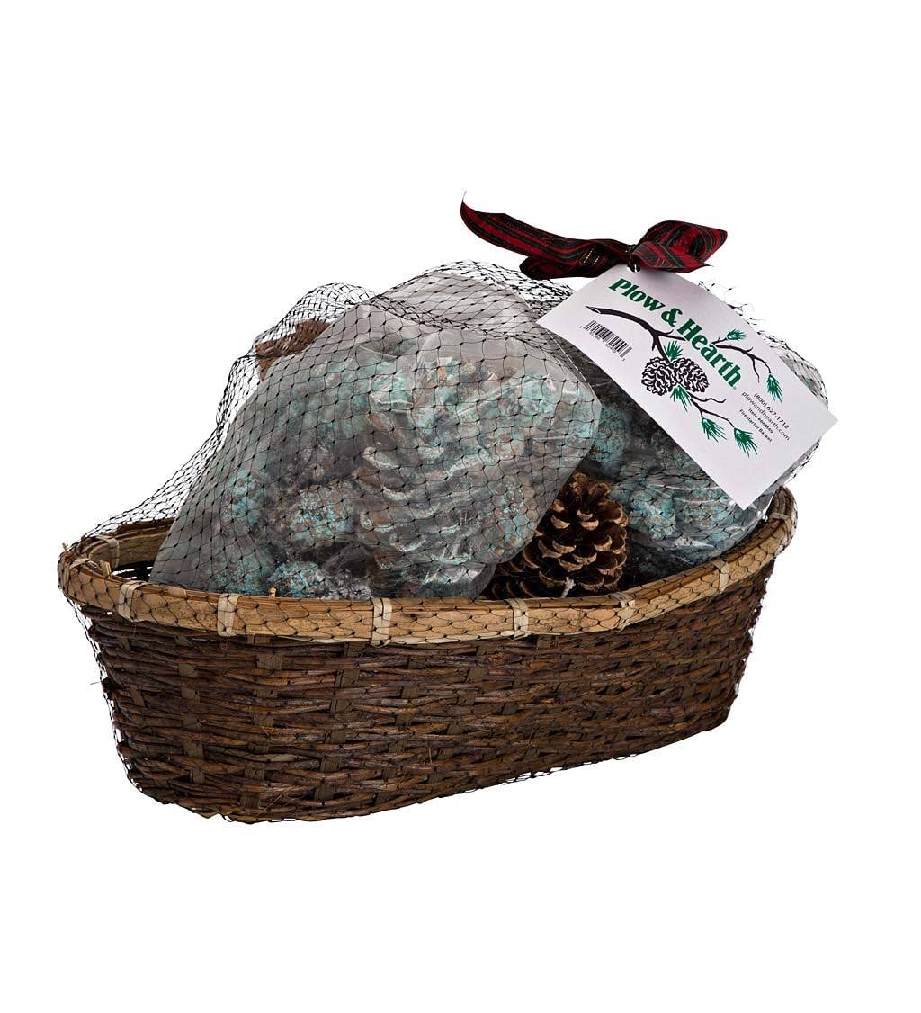 Plow & Hearth Fire Starter Basket with Fatwood, Color Cones and Wax Cones