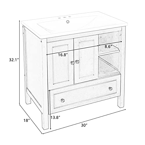 SHMAO 30" Bathroom Vanity with Sink Top, Bathroom Vanity Cabinet with Drawers and Doors, Modern Undermount Single Sink Bathroom Cabinet, Wood Bathroom Vanity and Basin Sink Combo for Bathroom - Brown