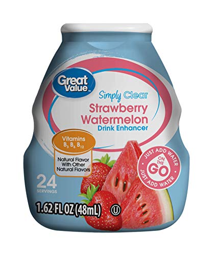 Great Value SIMPLY CLEAR drink flavor enhancer. No artificial colors. Kosher. Gluten Free 6 bottles Grape (2) + Strawberry Lemonade (2) + Strawberry Watermelon (2) (CLEAR - Flavor Enhancer 6 bottles)
