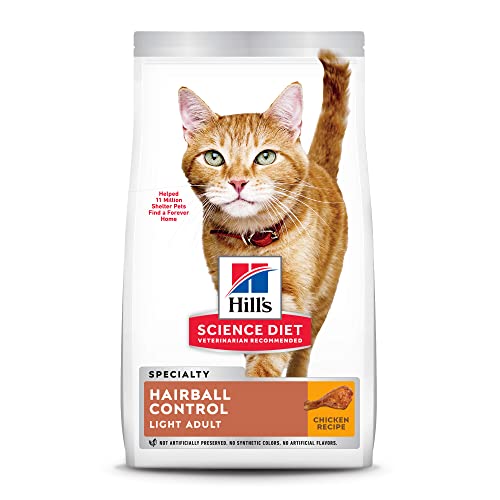 Hill's Science Diet Dry Cat Food, Light Adult, Hairball Control, Light for Healthy Weight & Weight Management, Chicken Recipe, 15.5 lb Bag