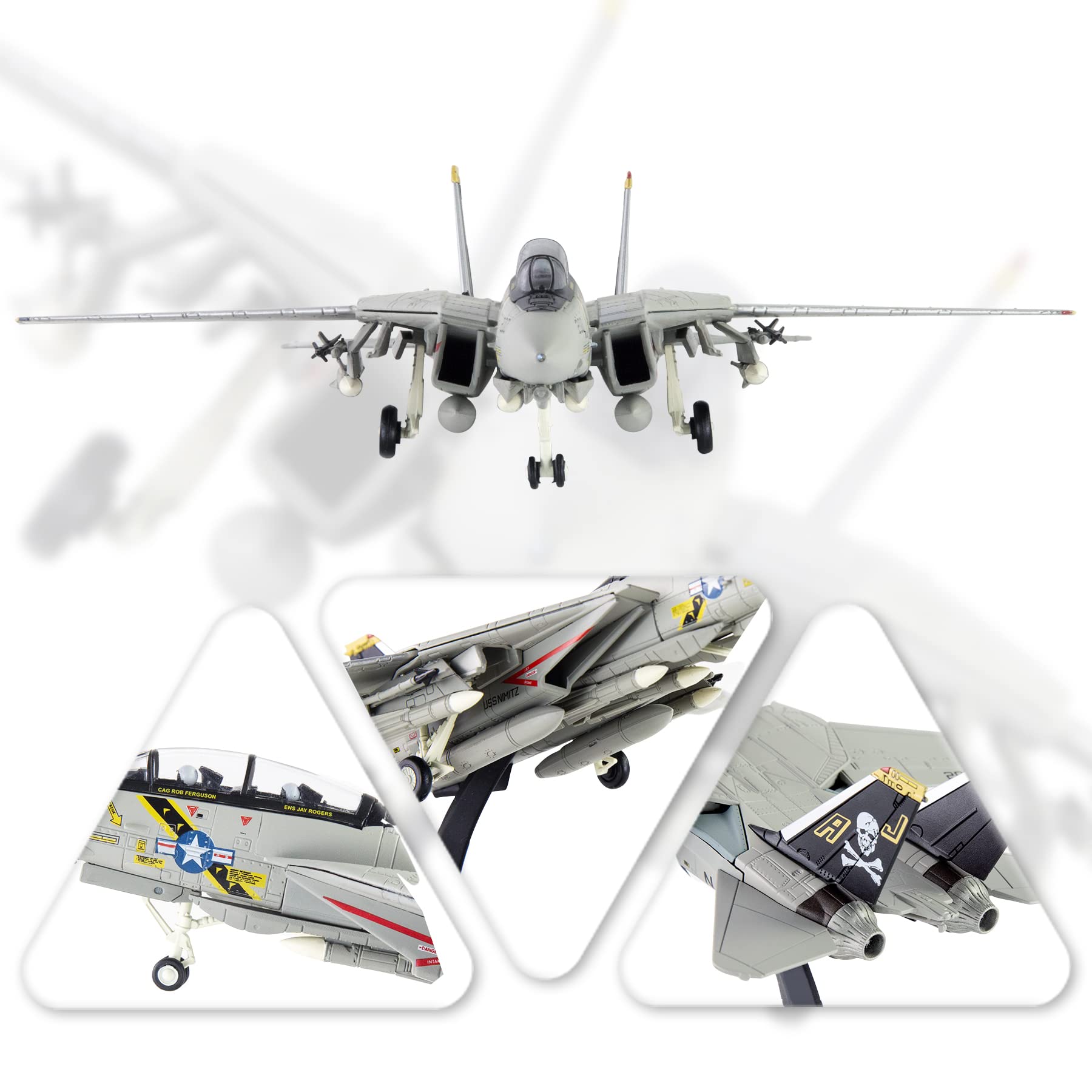 HANGHANG 1/100 F14 Tomcat Model Skeleton Fighter(Foldable Wings) Attack Plane Diecast Military Models Metal Airplane Models for Collection or Gift