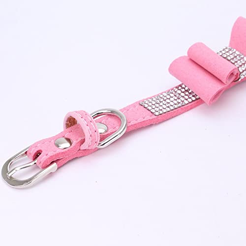 Cat Leather Collar Breakaway Exquisite Adjustable Bowknot Diamond Dog Collar Bling Girl Small Puppy Rhinestone Cute Bowtie Puppy Pet Collars